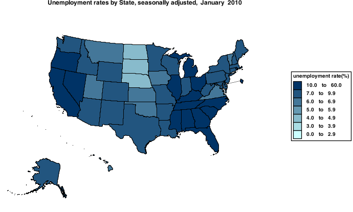 State Unemployment Maps for January 2010 - Unemployment increases in 30 ...